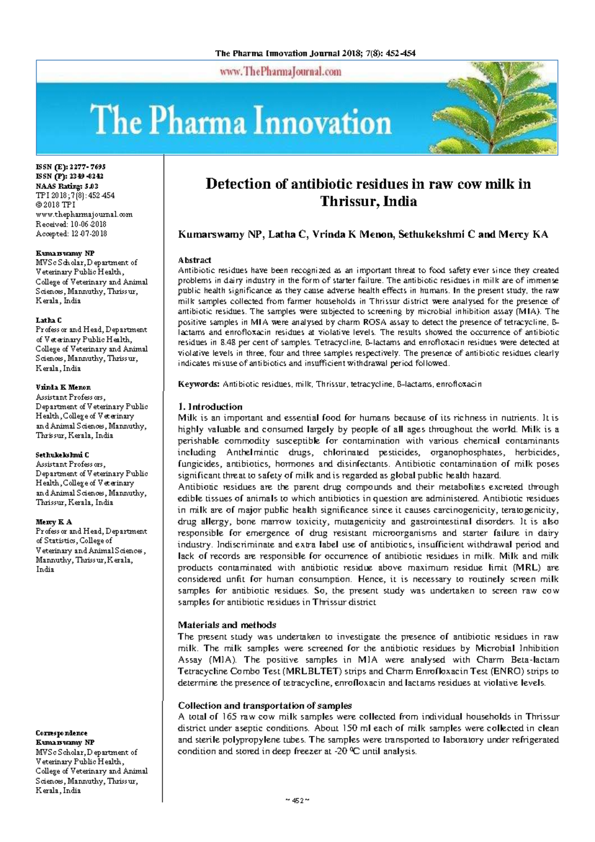 Kumarswamy, 2018 - Articulo cientifico - ~ 452 ~ The Pharma Innovation ...