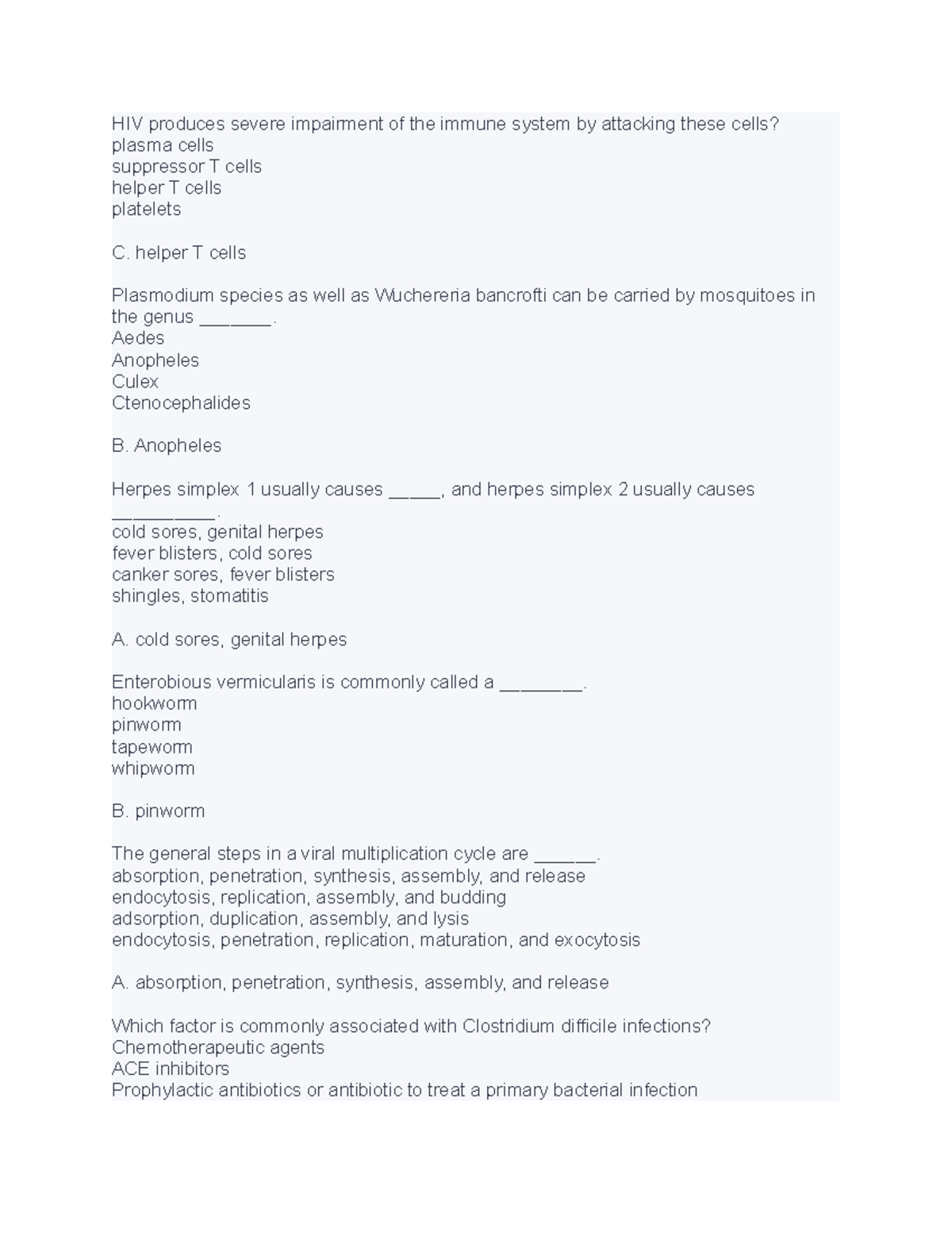 7 - PRACTICE QS - HIV produces severe impairment of the immune system ...