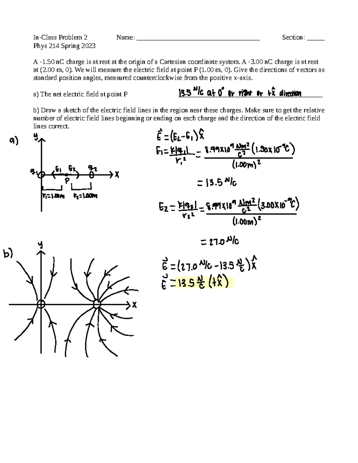 Phys 2 In class 2 - ####### In-Class Problem 2 Name: ___________________________________ Section ...