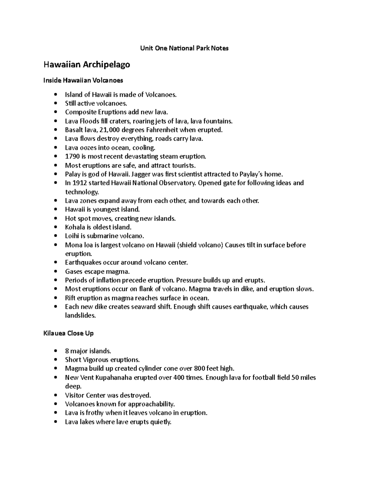 National Park Notes Unit 1 - Unit One National Park Notes Hawaiian ...