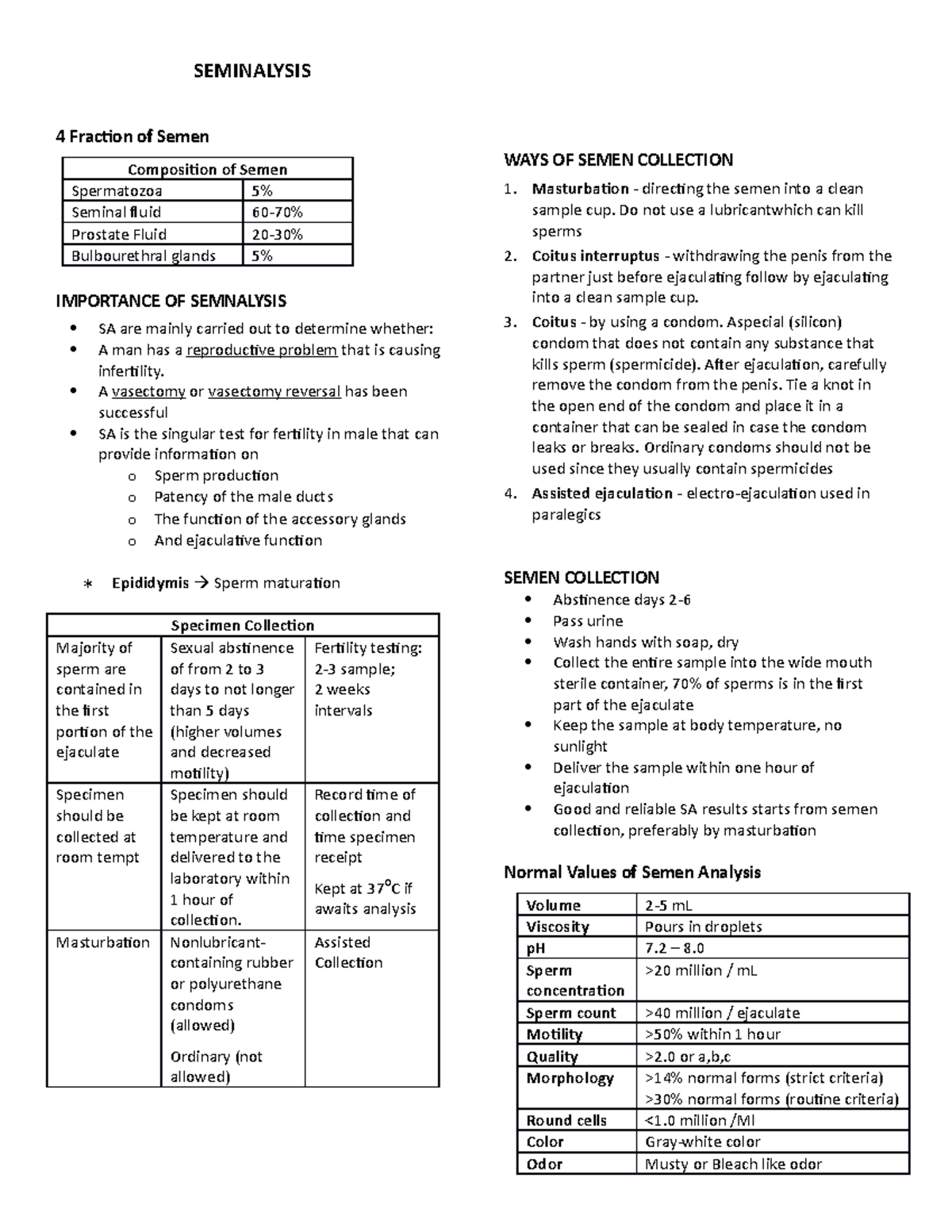 10 Semenalysis - Notes extracted from Ma'am Camille Mendoza, RMT ...
