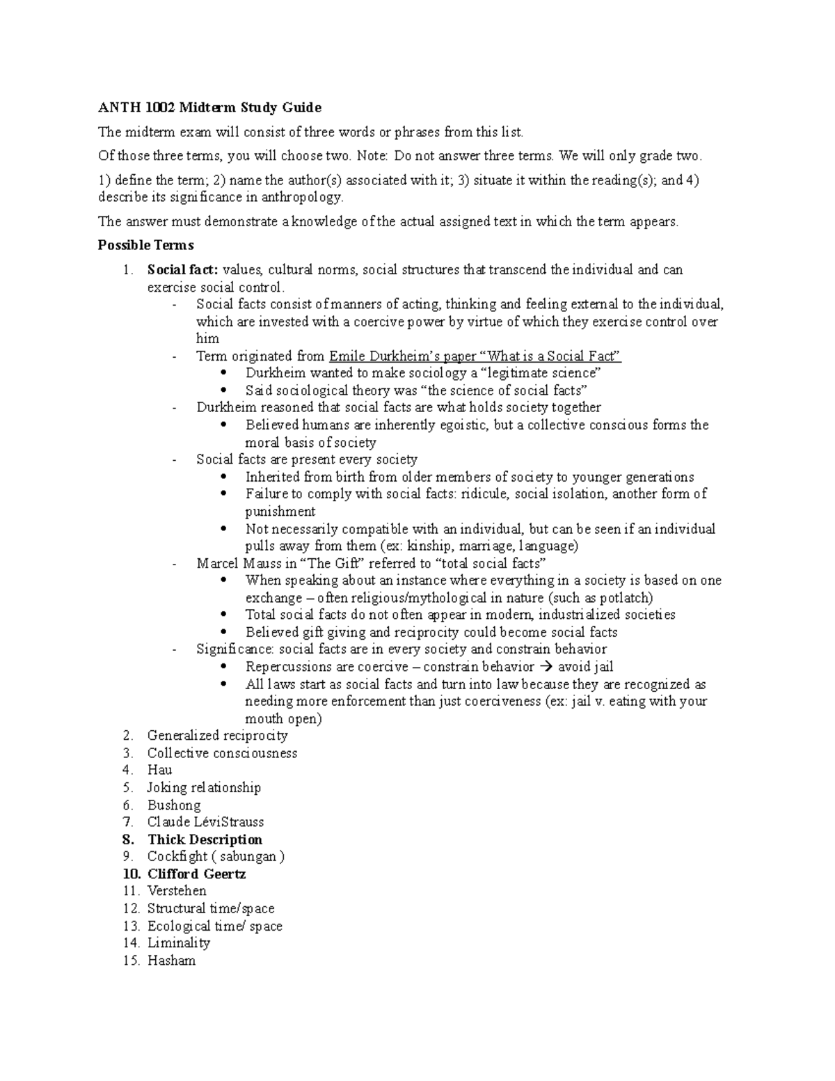 ANTH 1002 Midterm Study Guide - ANTH 1002 Midterm Study Guide The midterm exam will consist of ...