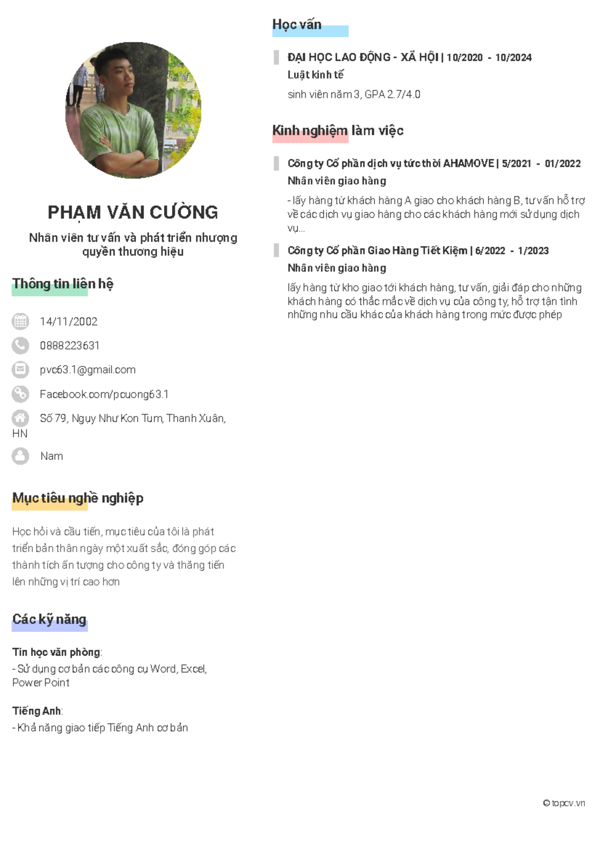 Pham Van Cuong Top CV - have a good day - 14/11/ 0888223631 pvc63@gmail Facebook/pcuong63. - Studocu