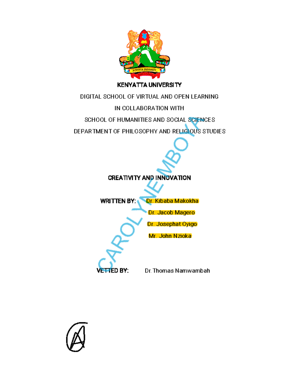 UCU 112 complete module - KENYATTAUNIVERSITY DIGITALSCHOOLOFVIRTUALANDOPENLEARNING - Studocu