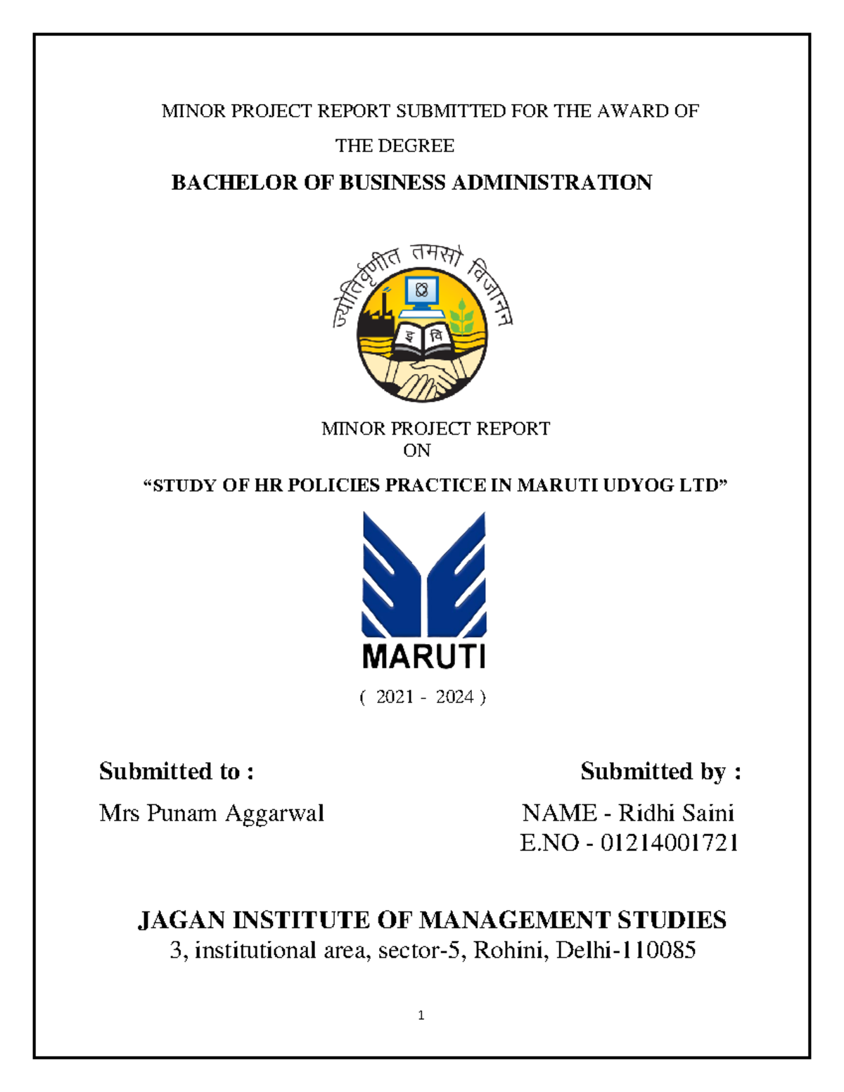 Minor project by ridhi saini on maruti udyog - MINOR PROJECT REPORT ...
