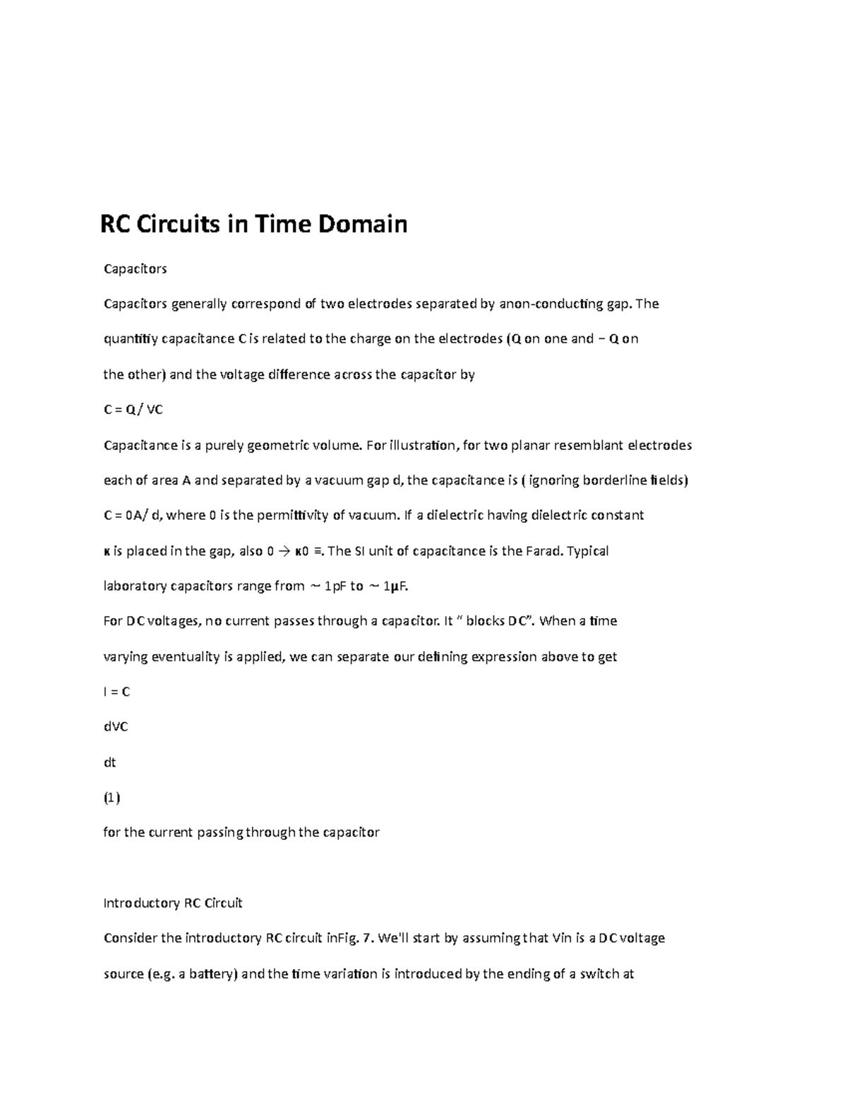 RC Circuits in Time Domain - RC Circuits in Time Domain Capacitors ...