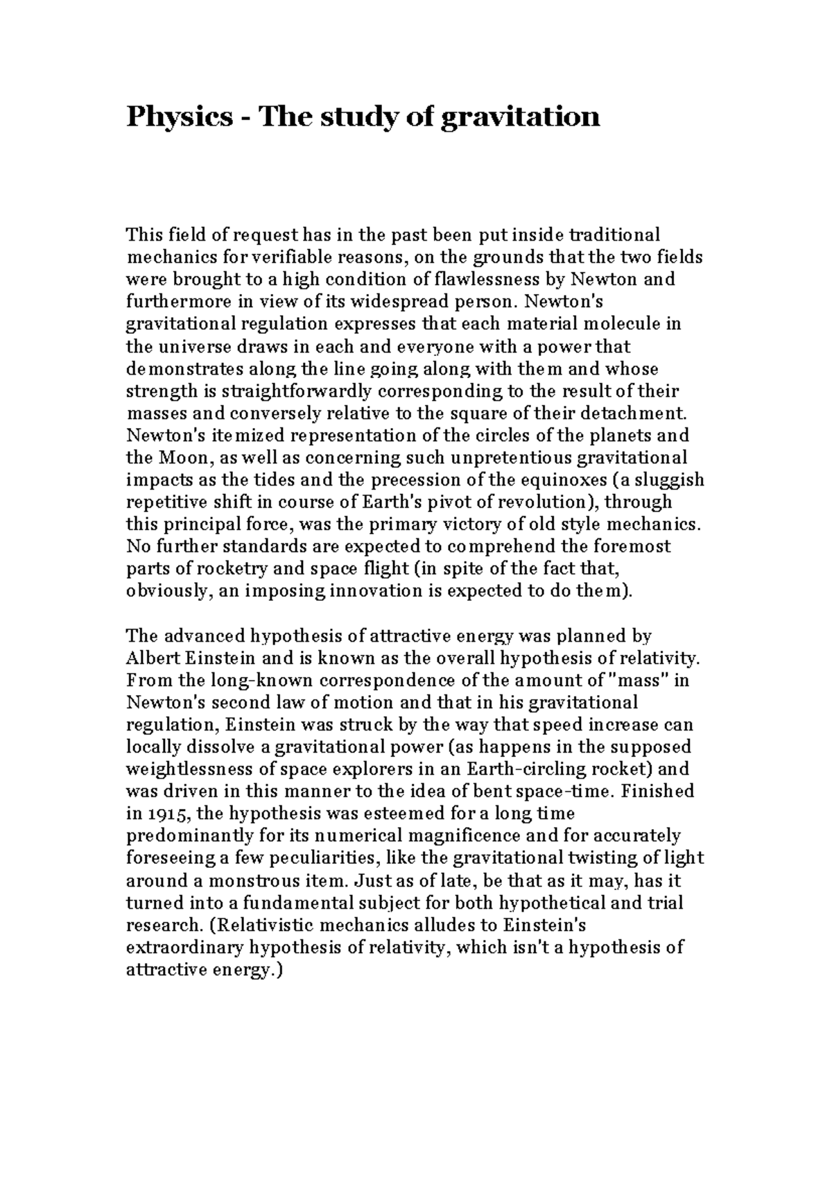 Physics - The study of gravitation - Physics - The study of gravitation ...