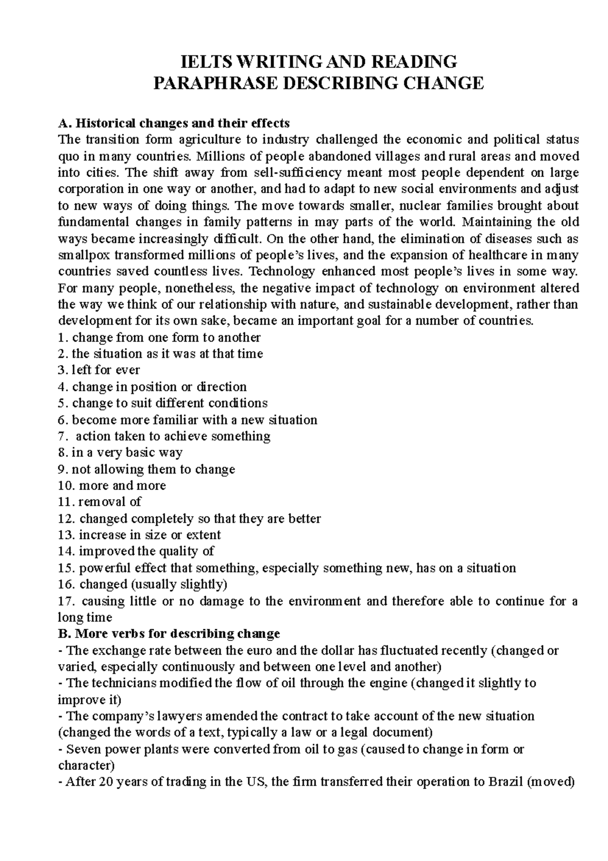 Ielts Writing AND Reading describing change - IELTS WRITING AND READING PARAPHRASE DESCRIBING ...