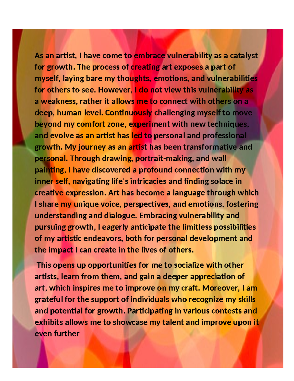 Visual art pre final module essay - As an artist, I have come to ...
