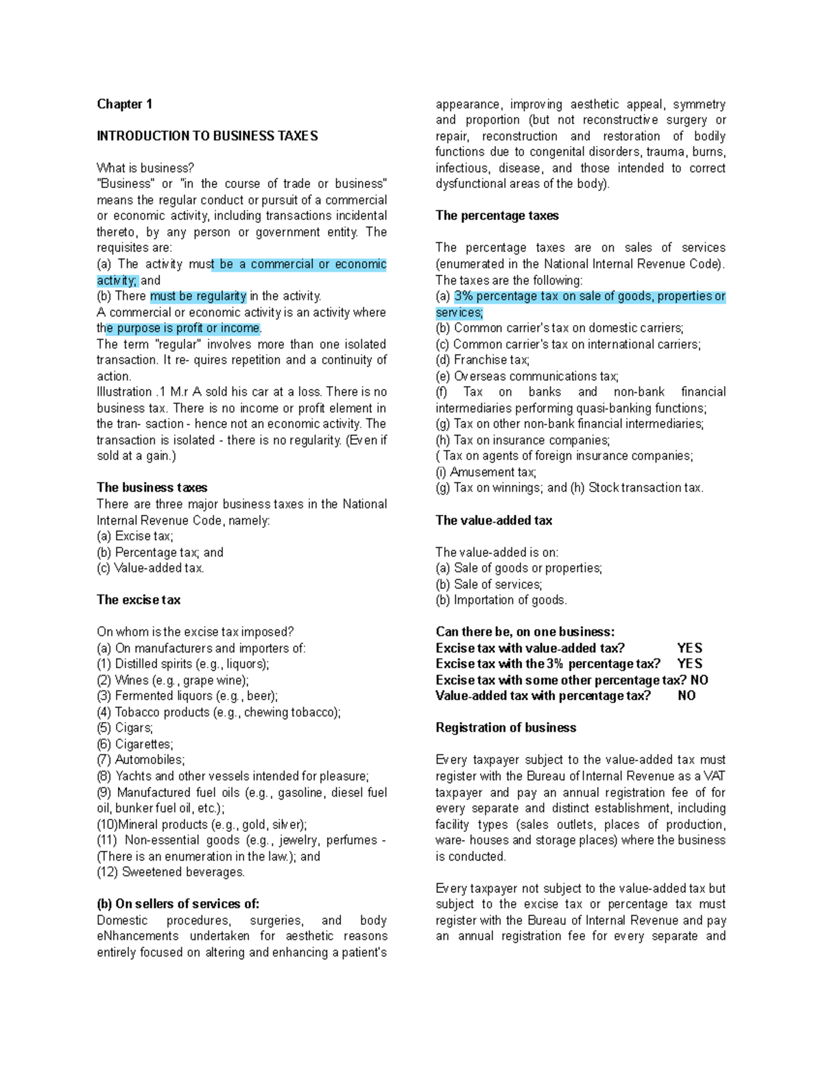 Bustax- Reviewer - Chapter 1 INTRODUCTION TO BUSINESS TAXES What is business? "Business" - Studocu