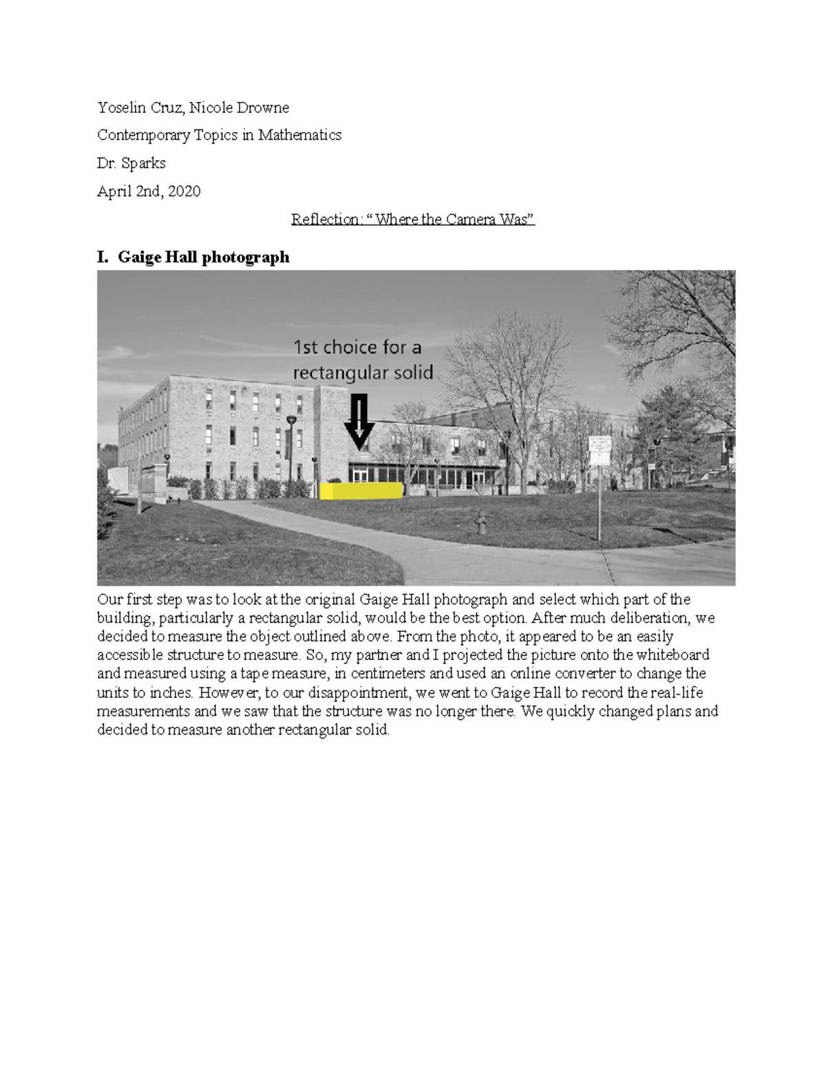 Math 139H - Where the Camera Was - Yoselin Cruz, Nicole Drowne ...