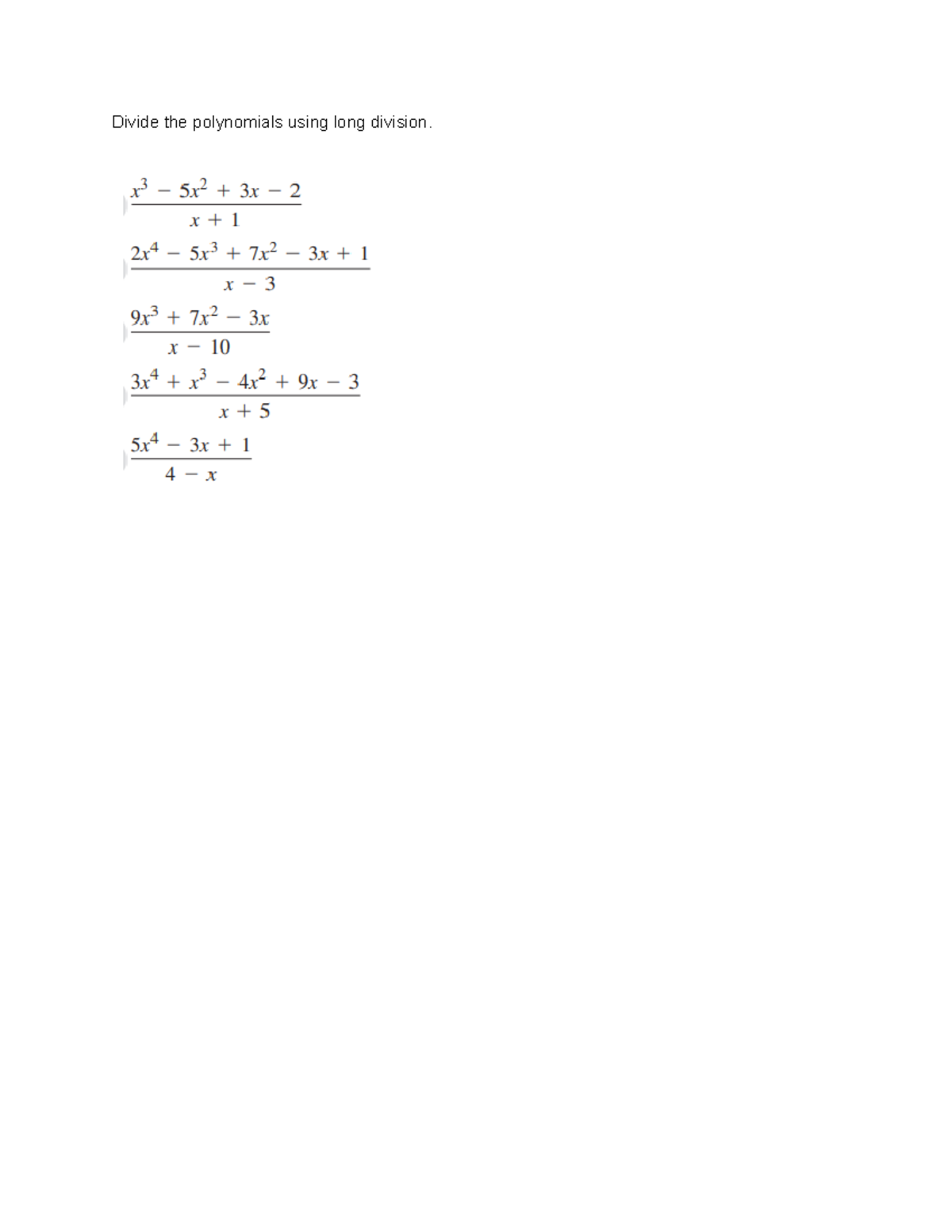 Homework 15 Lesson 1.11 Day 1 Long Division - Divide the polynomials ...