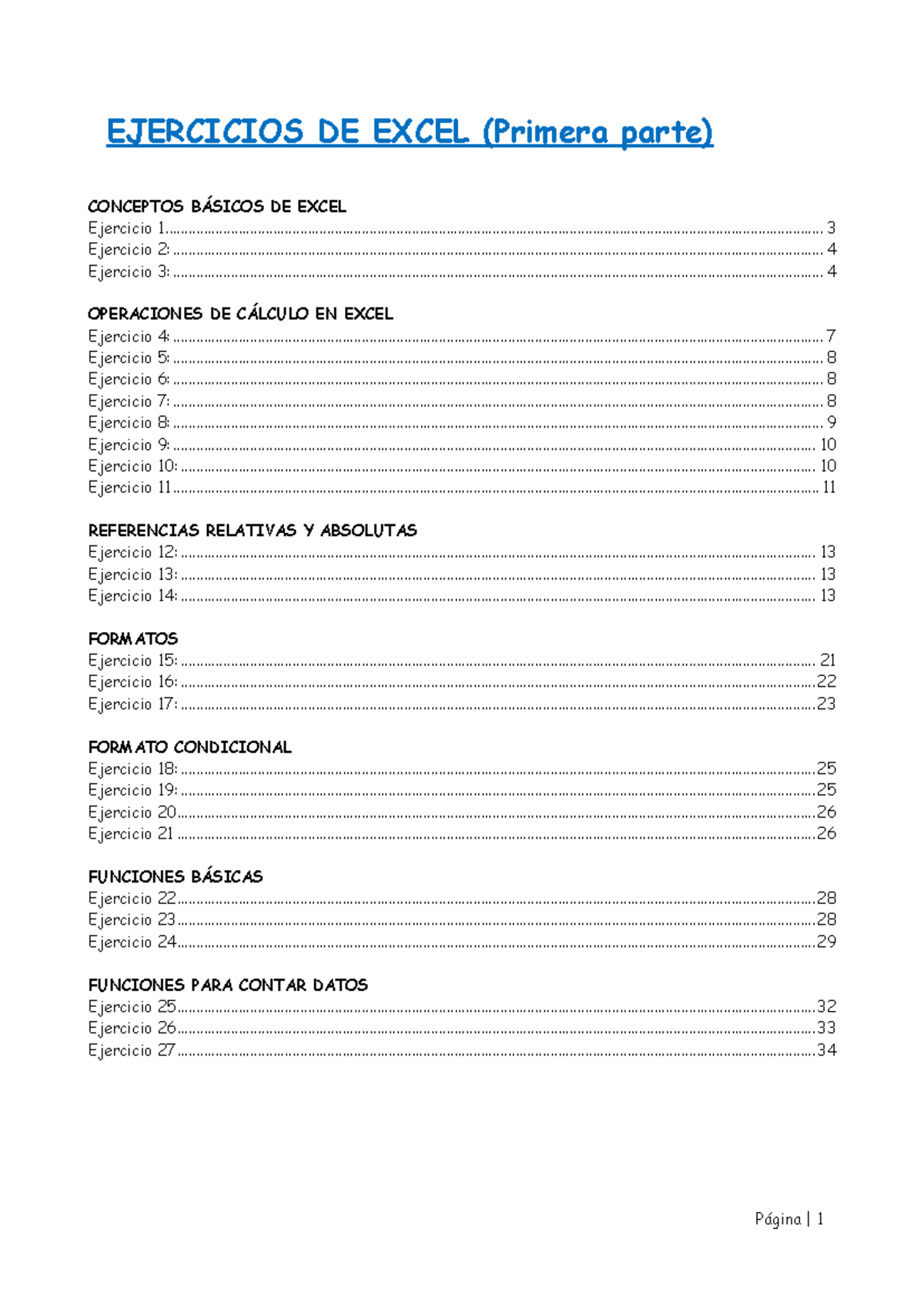 Excel Parte 1 - EJERCICIOS DE EXCEL (Primera parte) Ejercicio CONCEPTOS B¡SICOS DE EXCEL ...