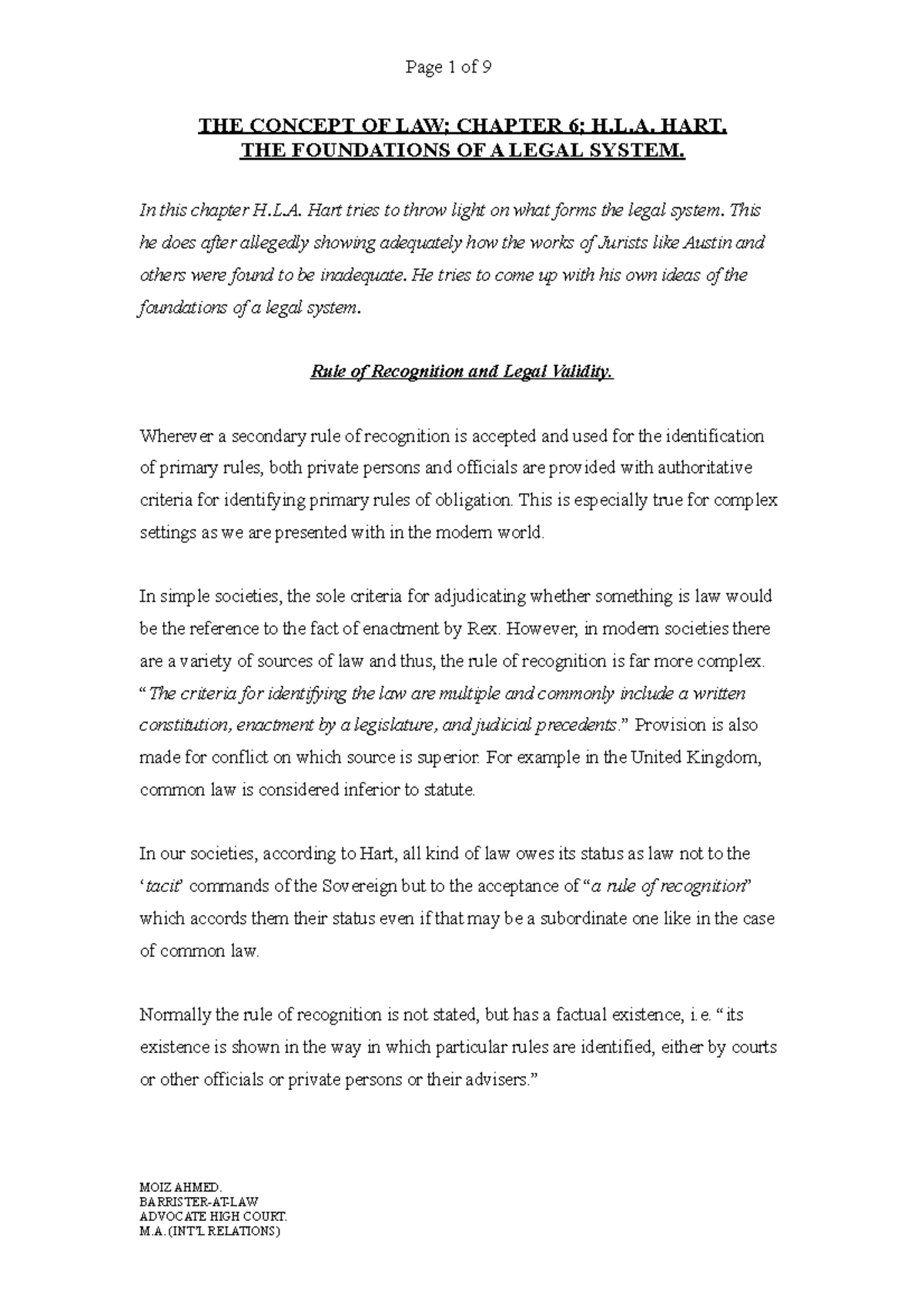 The concept of law - THE CONCEPT OF LAW; CHAPTER 6; H.L. HART. THE ...