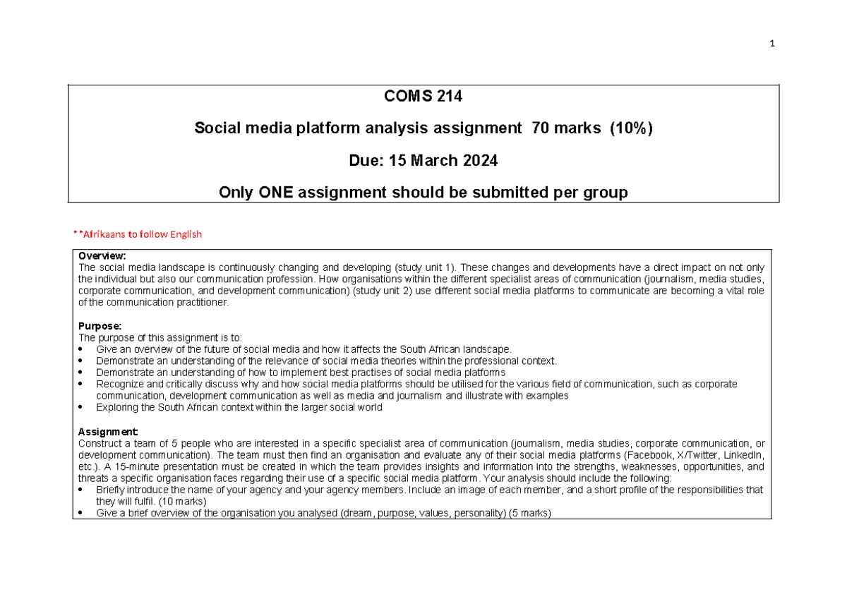 Social Media Platform Analysis bilingual 2024 - COMS 214 Social media ...