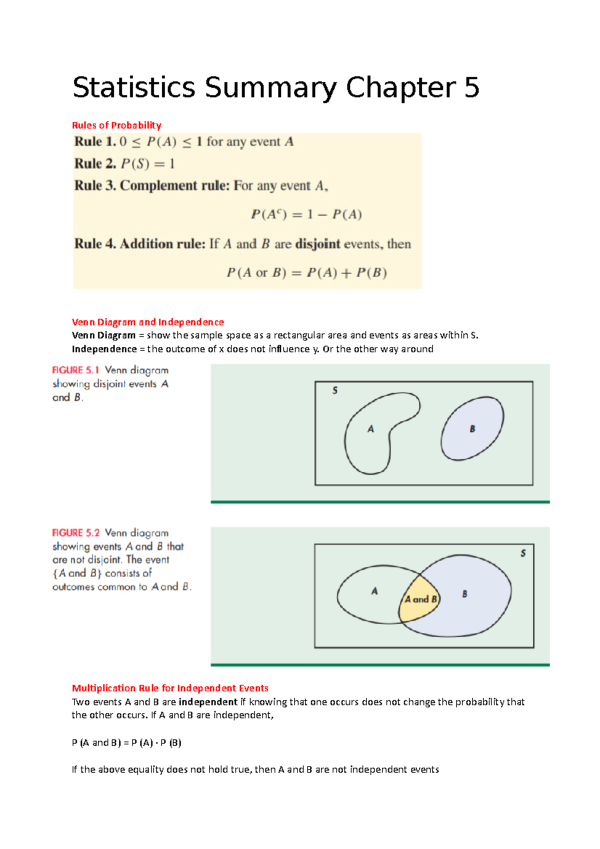 Summary chapter 5 statistics - Statistics Summary Chapter 5 Rules of ...