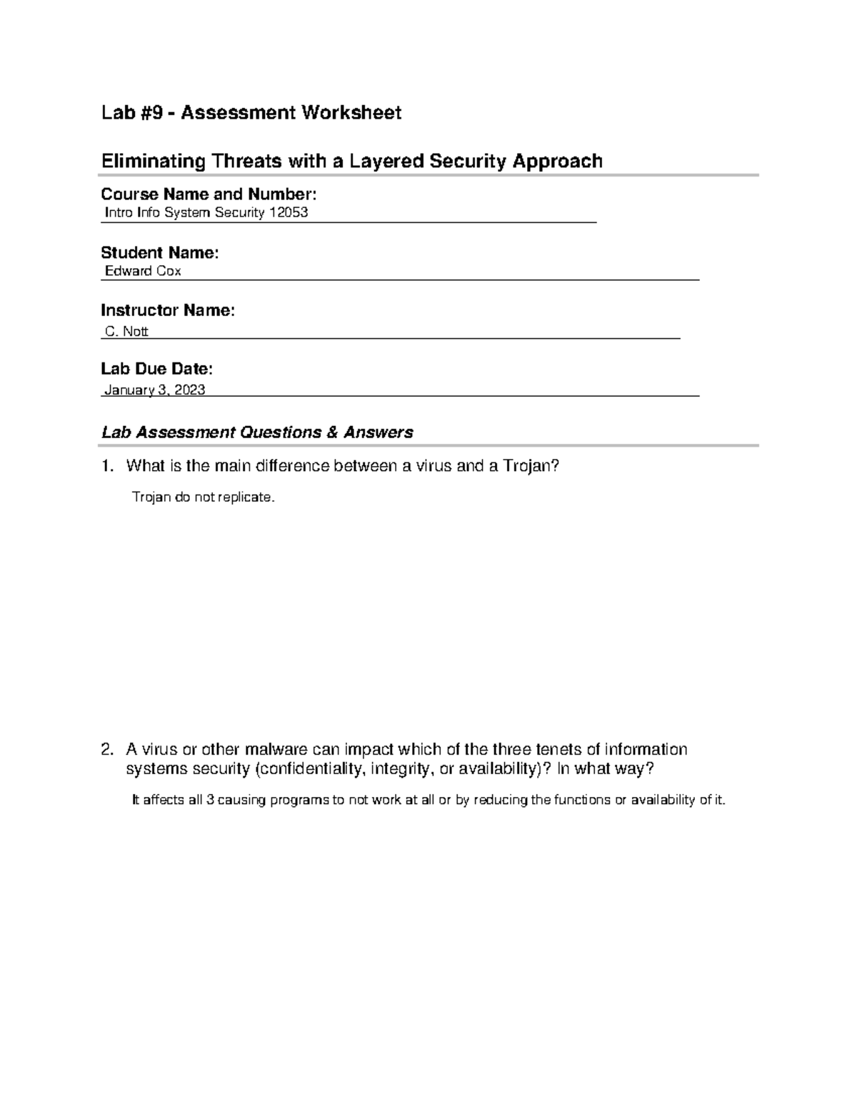 Lab9 - week 6 - Lab #9 - Assessment Worksheet Eliminating Threats with ...