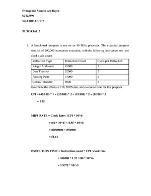 WIA1003 COMPUTER SYSTEM AND ARCHITECTURE TUTORIAL 5 - Evangeline Monica a/p Rajen S WIA1003 OCC ...