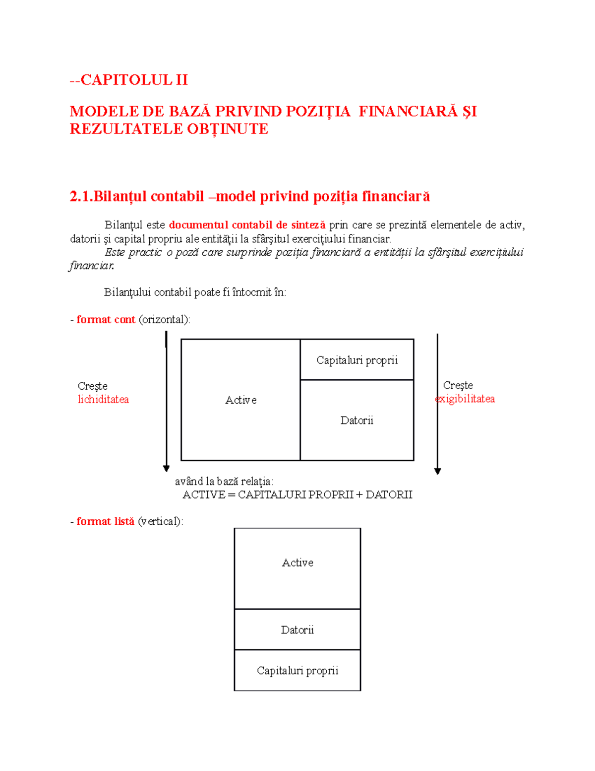 Contabilitate curs 4-5-6 -CAPITOLUL II MODELE DE BAZĂ PRIVIND POZIŢIA ...