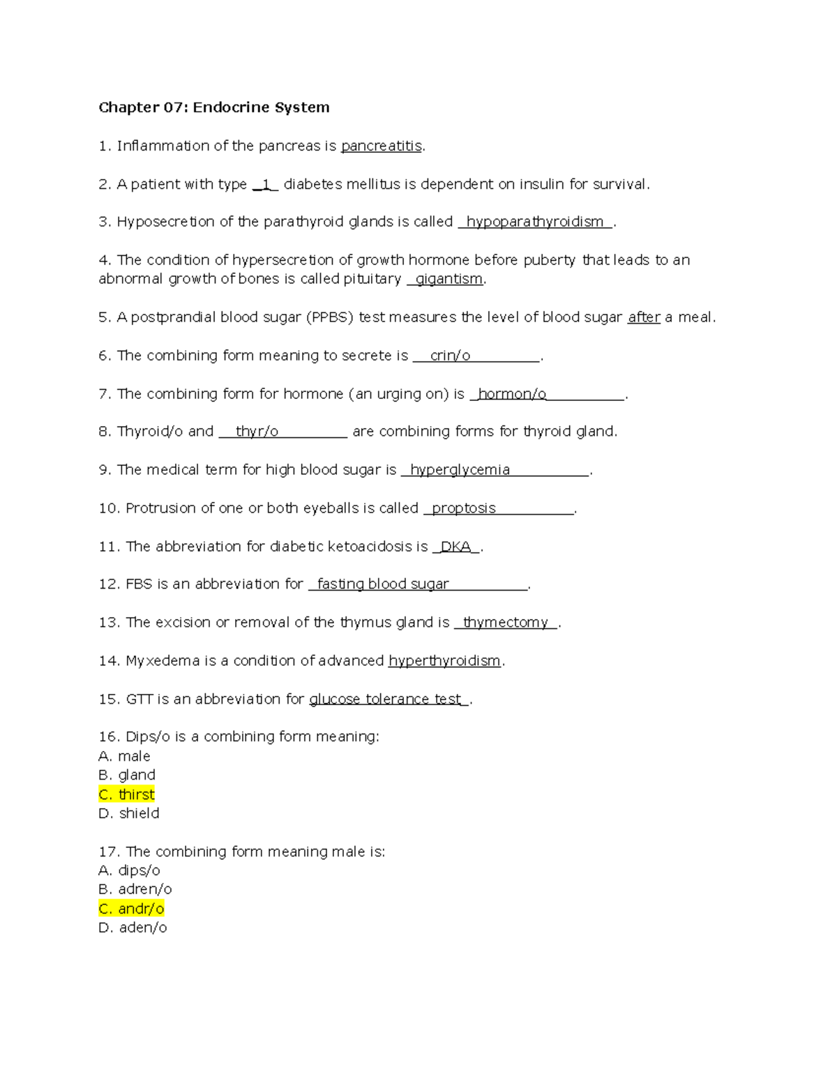 Chapter 7 Worksheet - Chapter 07: Endocrine System Inflammation of the ...
