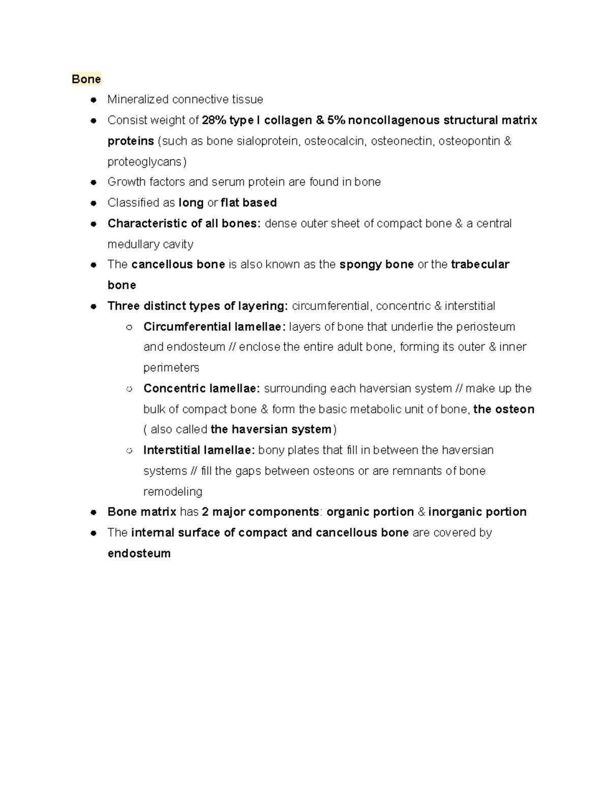 Oral histo bone - notes - Bone Mineralized connective tissue Consist ...