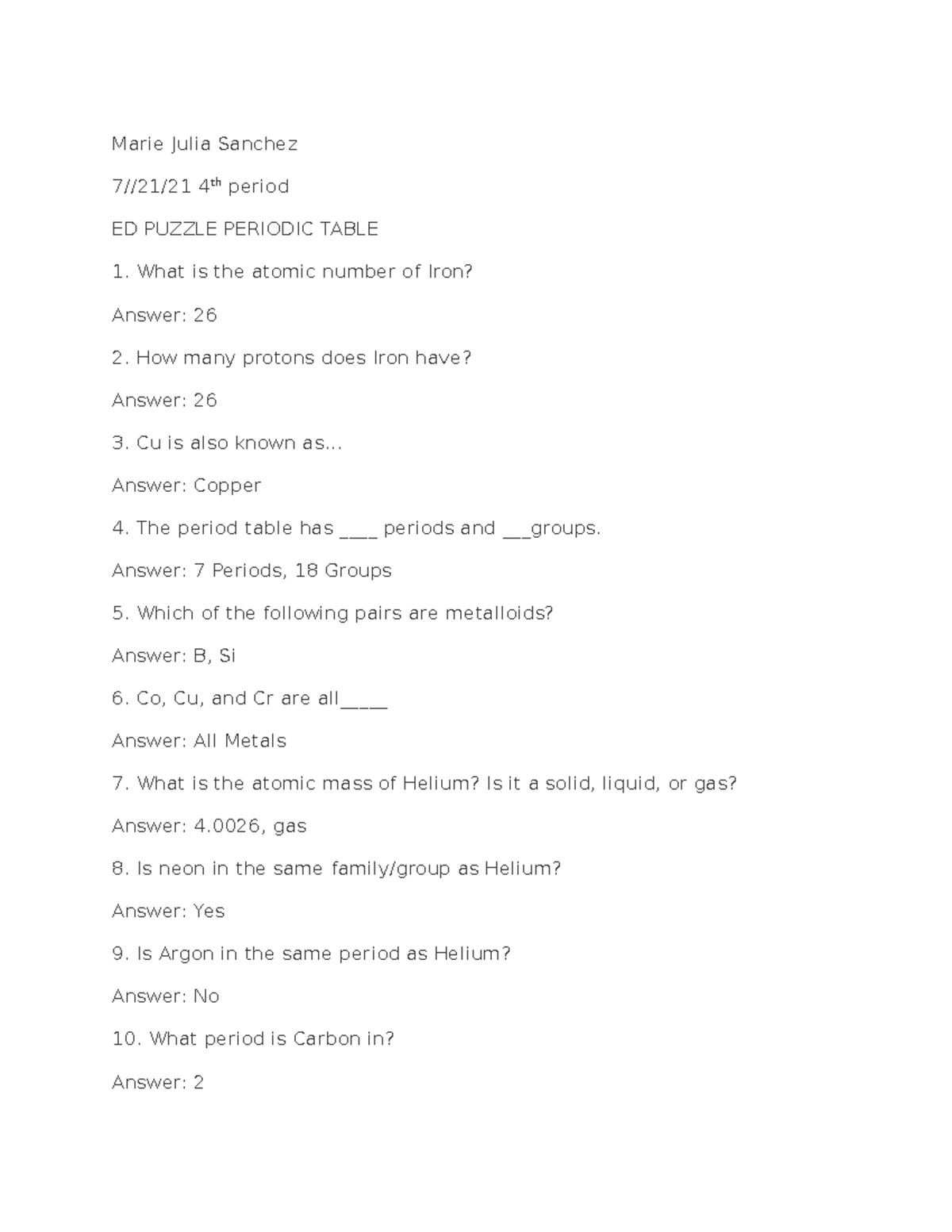 Ed puzzle about Elements - Marie Julia Sanchez 7//21/21 4th period ED ...