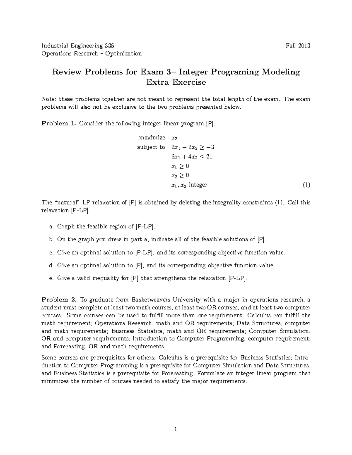 Exam3review New - Industrial Engineering 335 Fall 2013 Operations ...