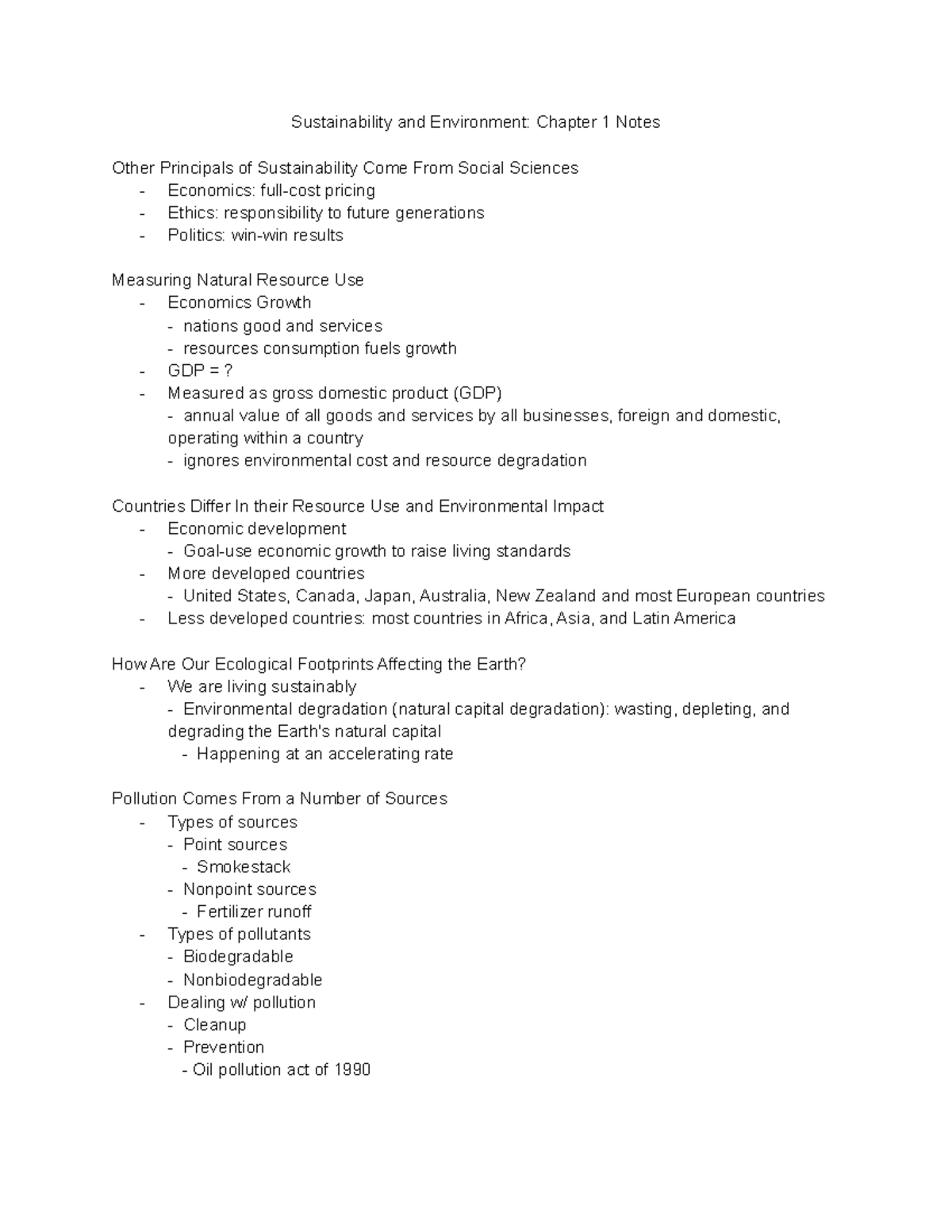 Sustainability and Environment- Chapter 1 Notes - atmosphere and ...