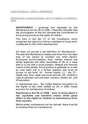 Notes on Maintenance - LEGAL PROCESS 411 – TOPIC 4 – MAINTENANCE 1 ...