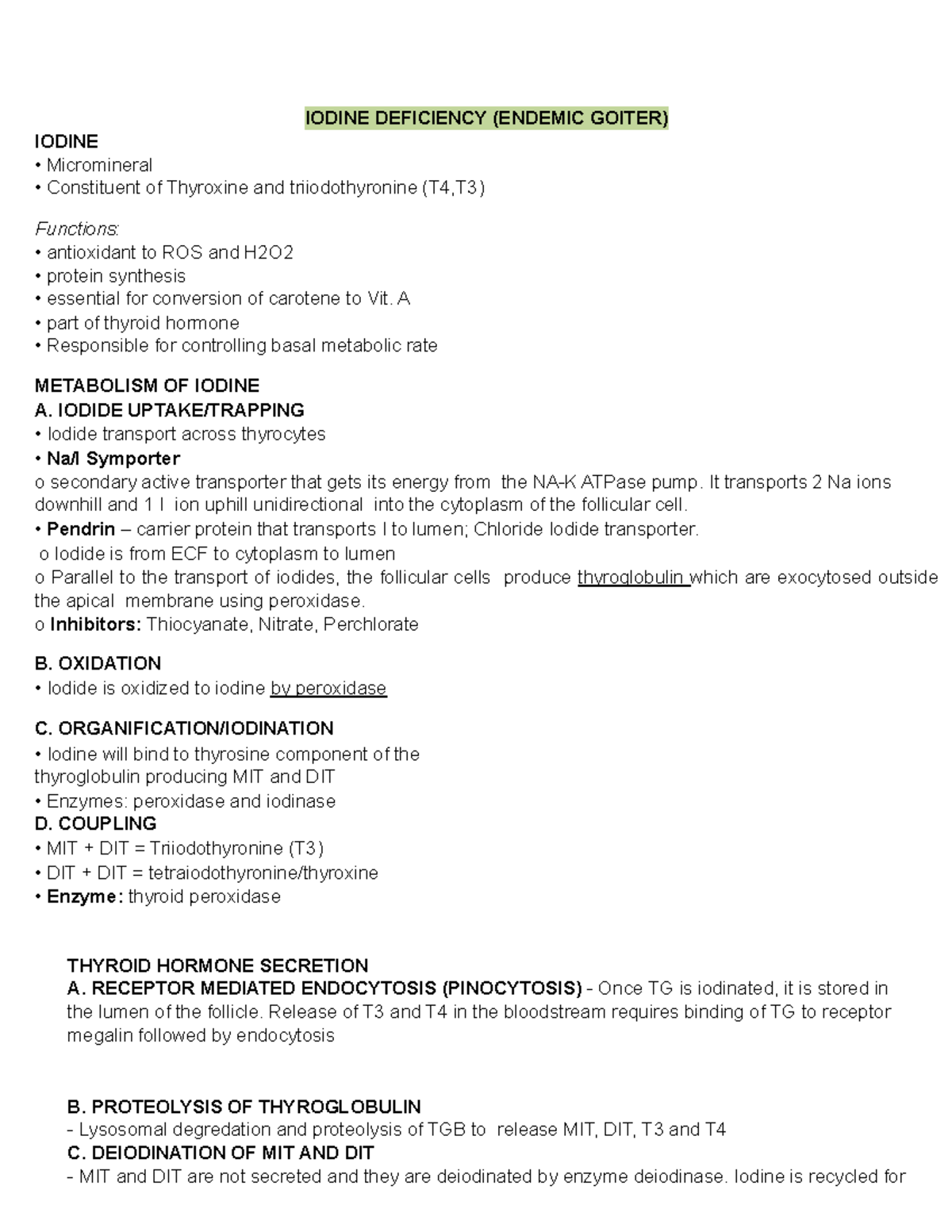 Iodine Deficiency ( Endemic Goiter) - IODINE DEFICIENCY (ENDEMIC GOITER ...