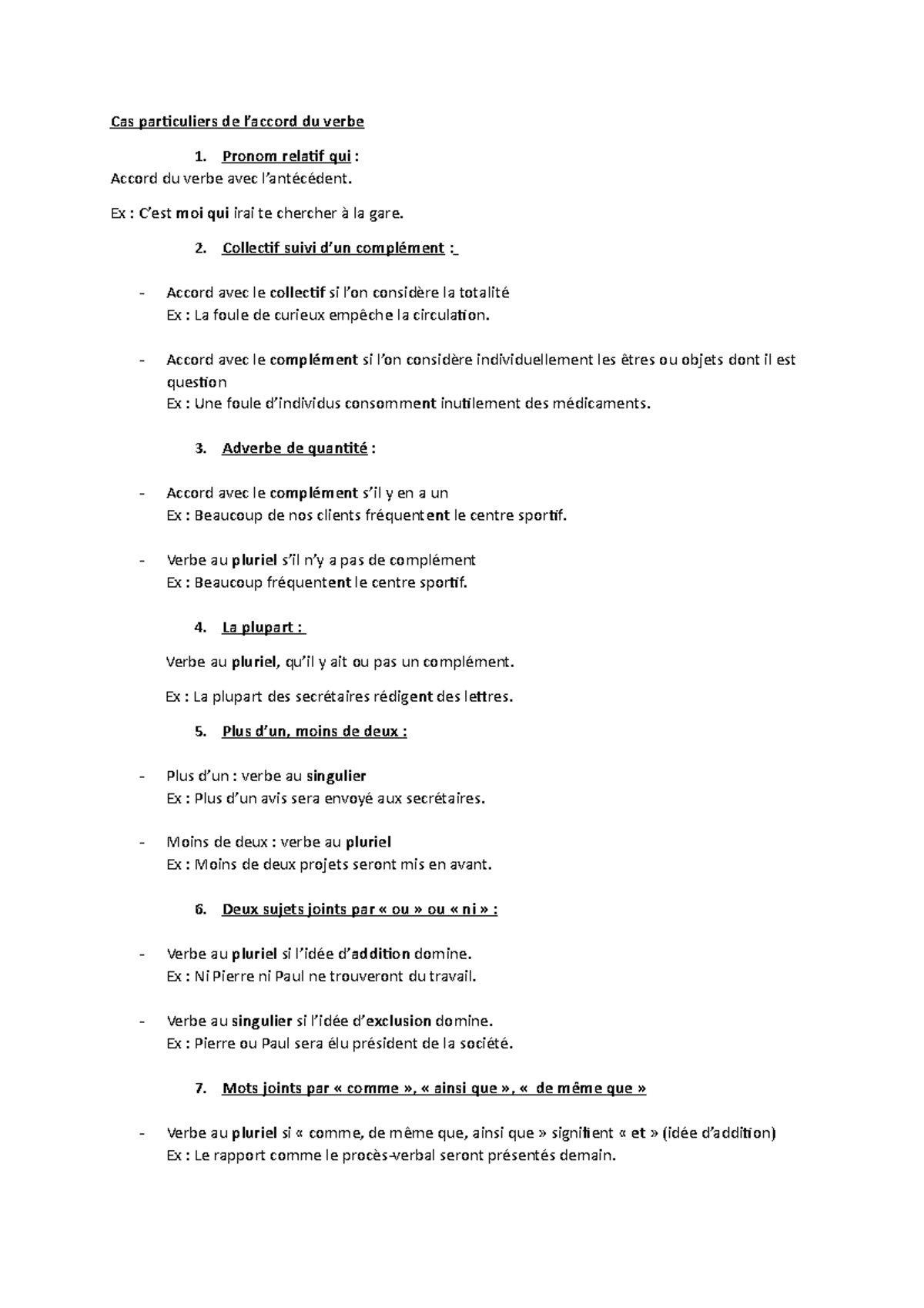 Cas particuliers accord du verbe - Cas particuliers de l’accord du ...