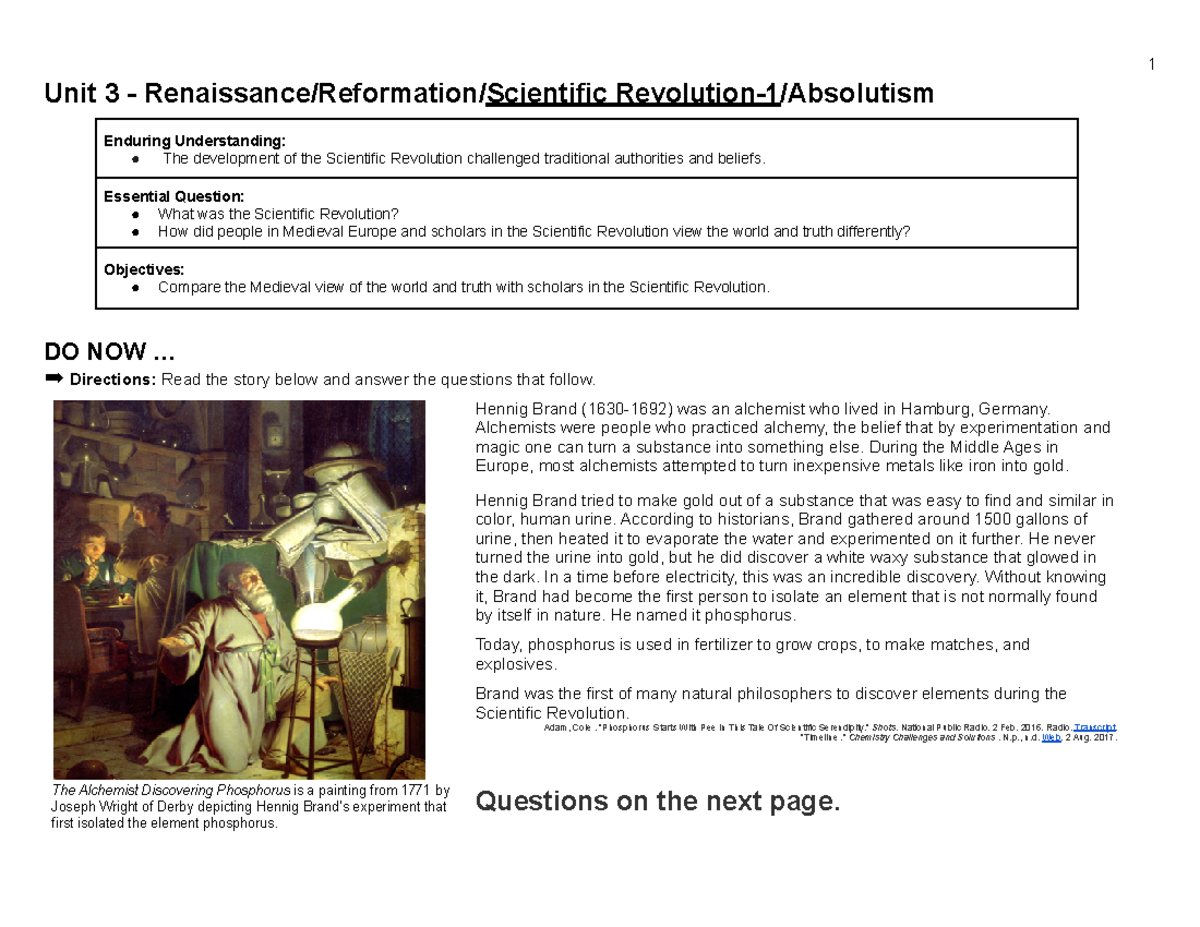 Scientific Revolution - 1 - Academic - 1 Unit 3 - Renaissance ...