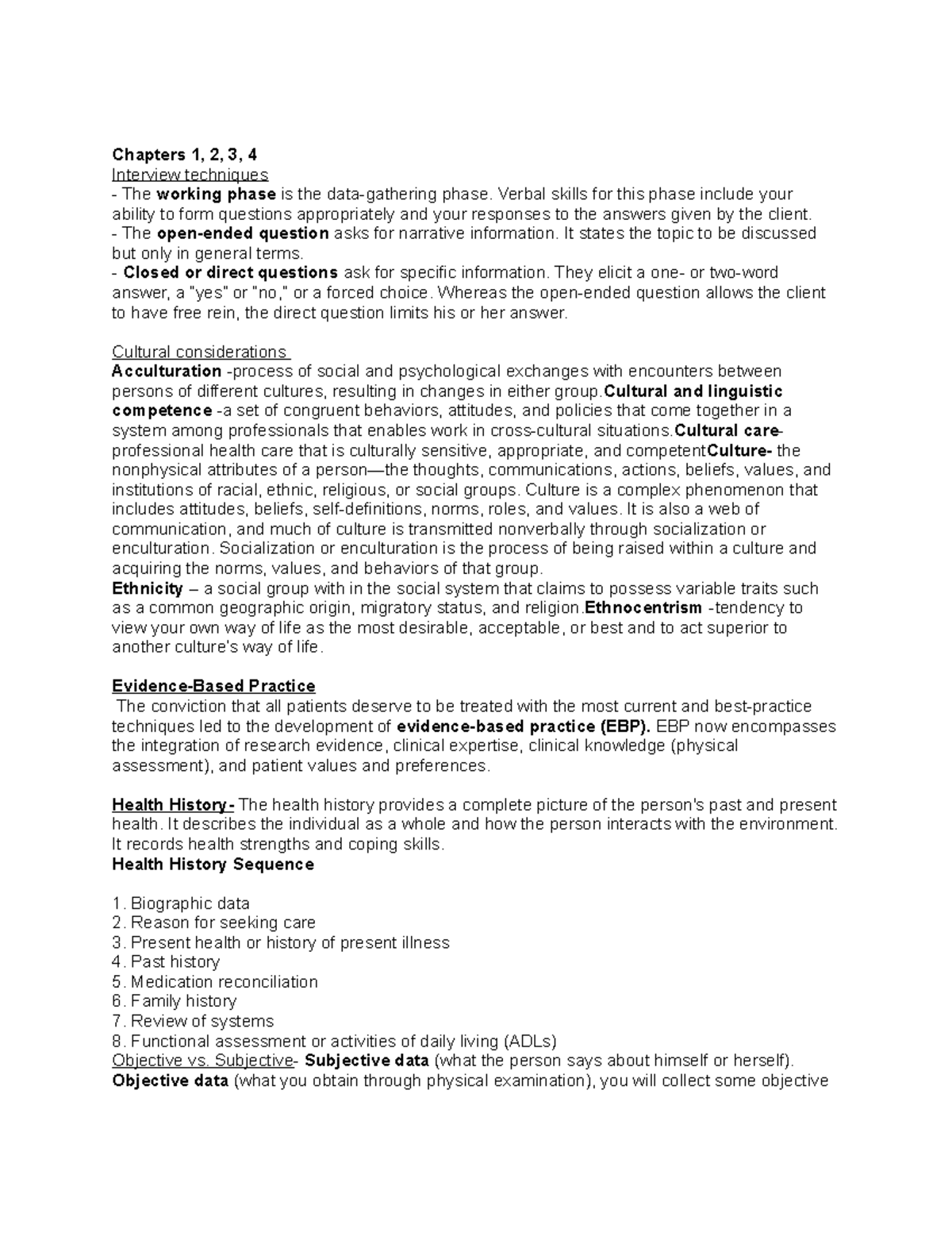 Health Assessment Final - Chapters 1, 2, 3, 4 Interview techniques The ...