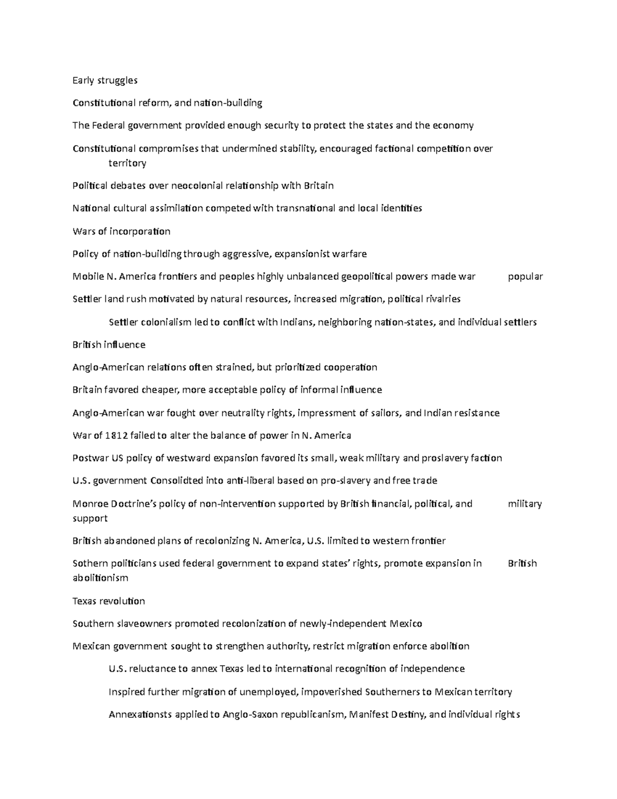 Asserting independence- manifest destiny notes - Early struggles ...