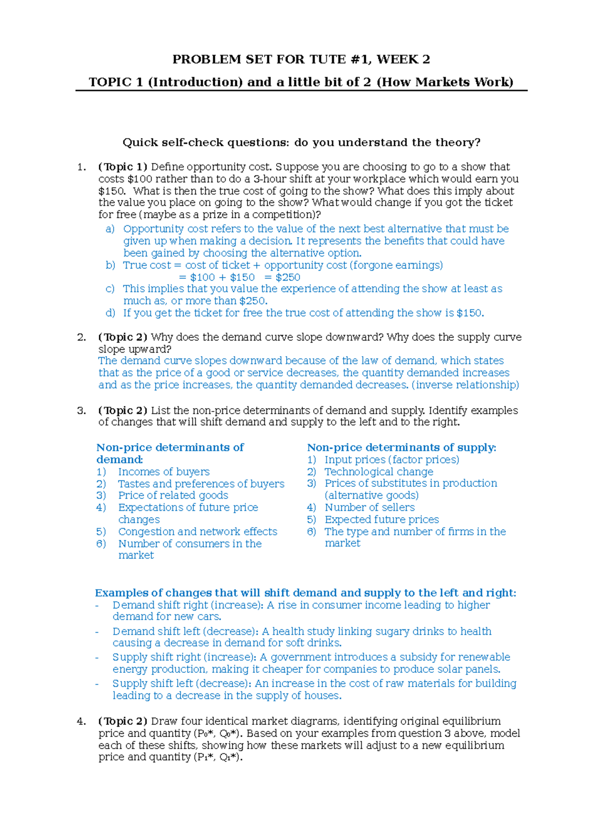 Problem set for tute 1 - PROBLEM SET FOR TUTE #1, WEEK 2 TOPIC 1 (Introduction) and a little bit ...
