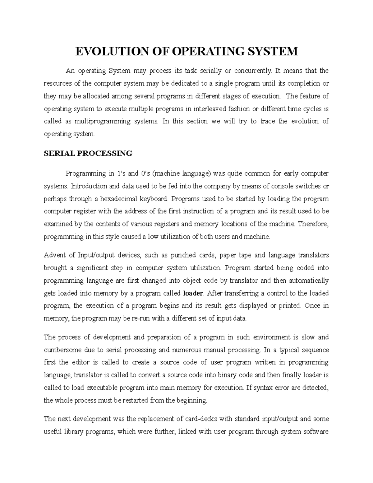 Evolution Of Operating System - EVOLUTION OF OPERATING SYSTEM An ...