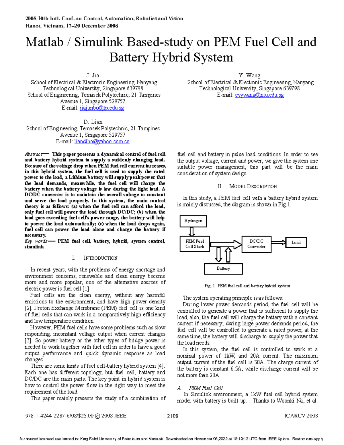 Matlab Simulink Based Study On Pem Fuel Cell And Battery Hybrid System