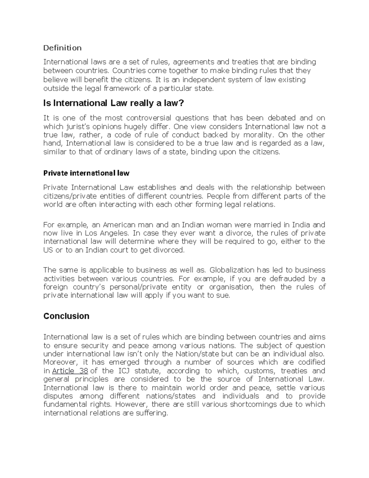 PIL - Definition International laws are a set of rules, agreements and ...