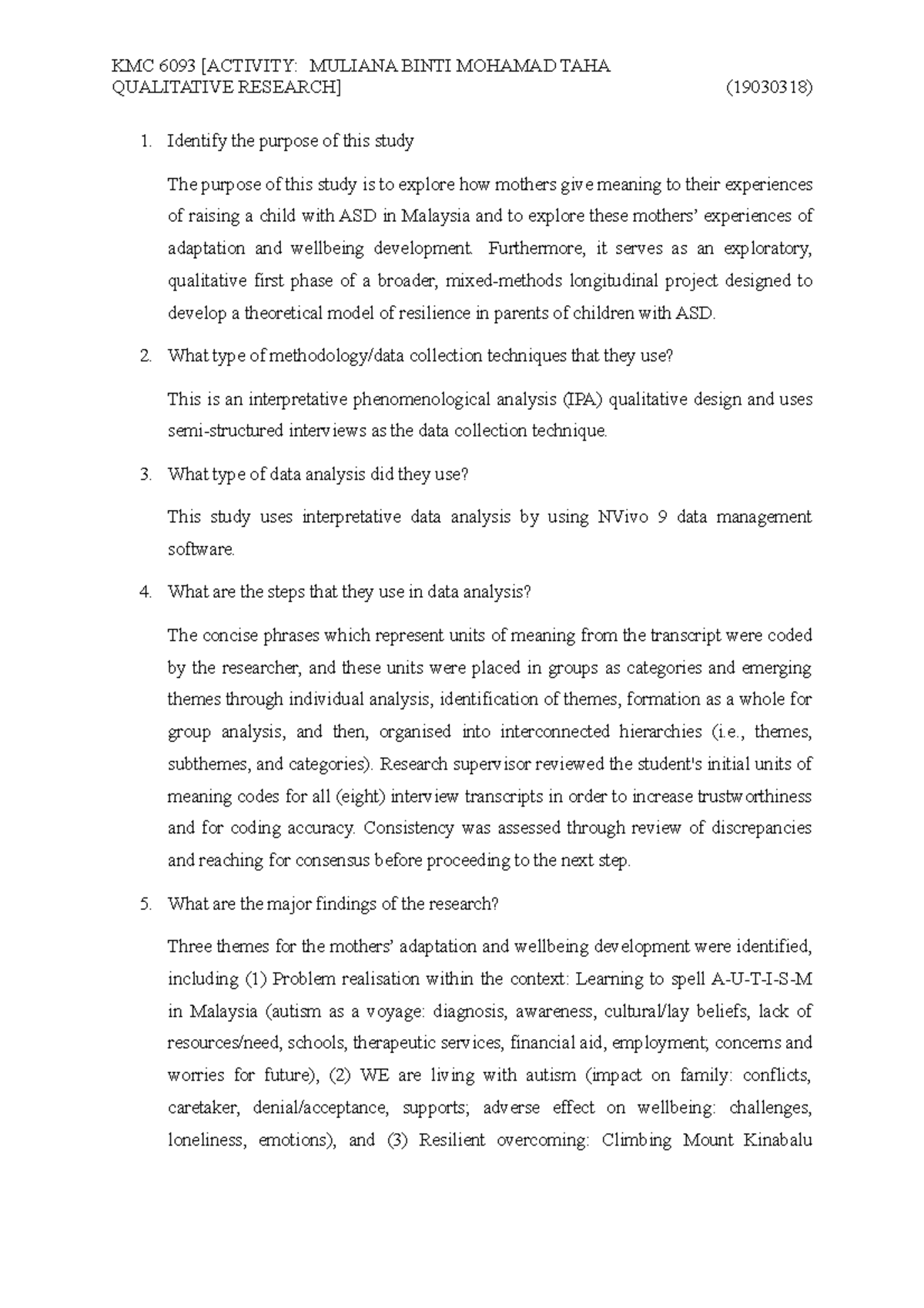 Activity - Qualitative Research - KMC 6093 [ACTIVITY: MULIANA BINTI ...