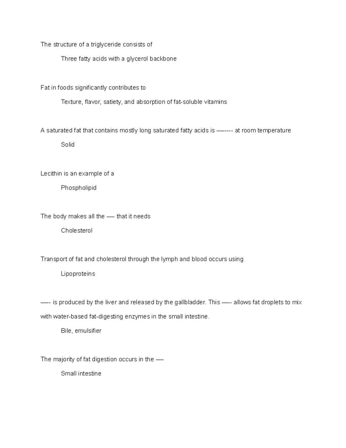 Nutrition Lipids Lecture Reading Questions - The structure of a ...