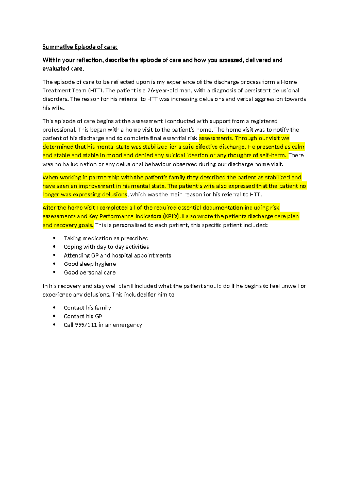 Summative Episode of care - Summative Episode of care: Within your ...