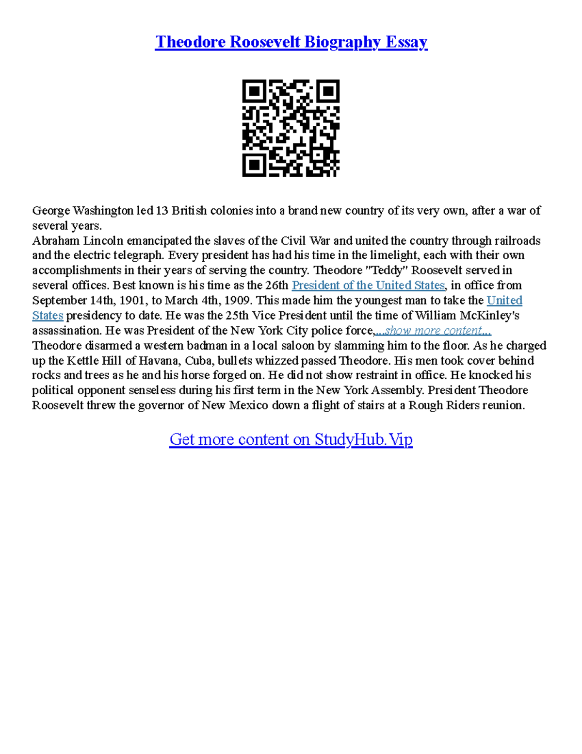 Theodore Roosevelt Essay - Theodore Roosevelt Biography Essay George ...