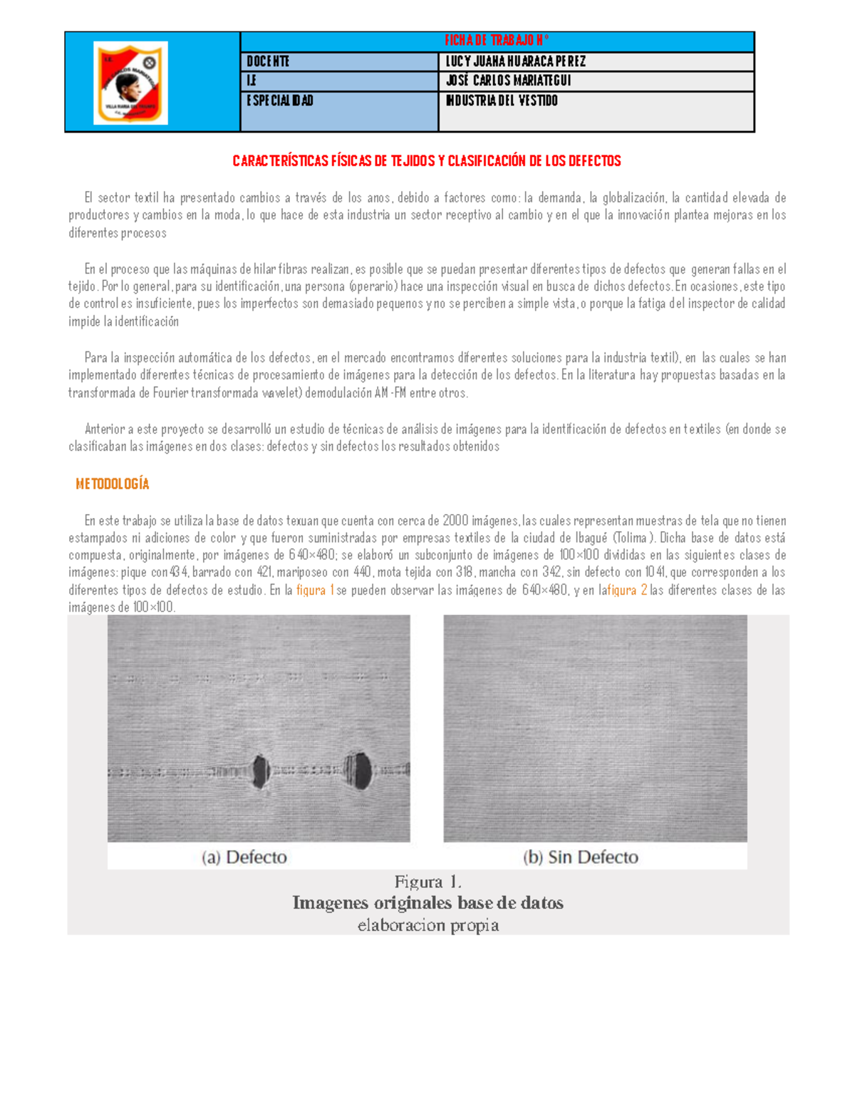 Ficha verificacion de las telas - CARACTERÍSTICAS FÍSICAS DE TEJIDOS Y ...