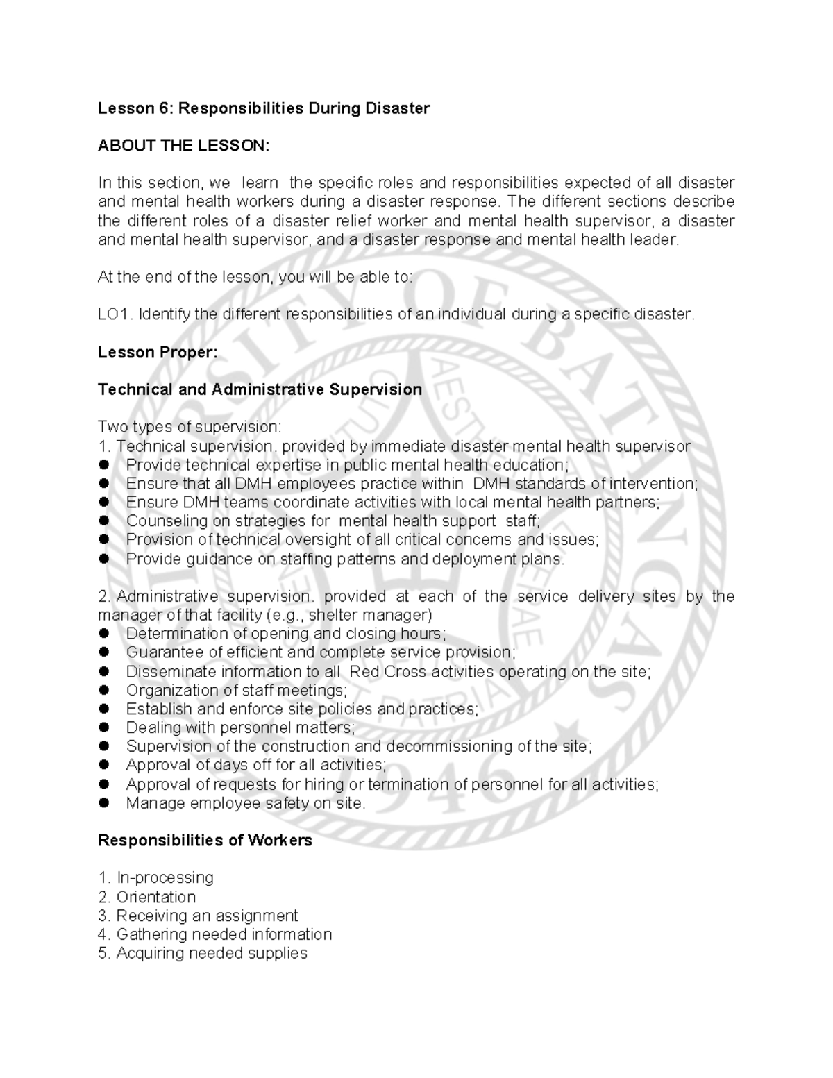 Lesson 6 Responsibilities During Disaster - Lesson 6: Responsibilities ...