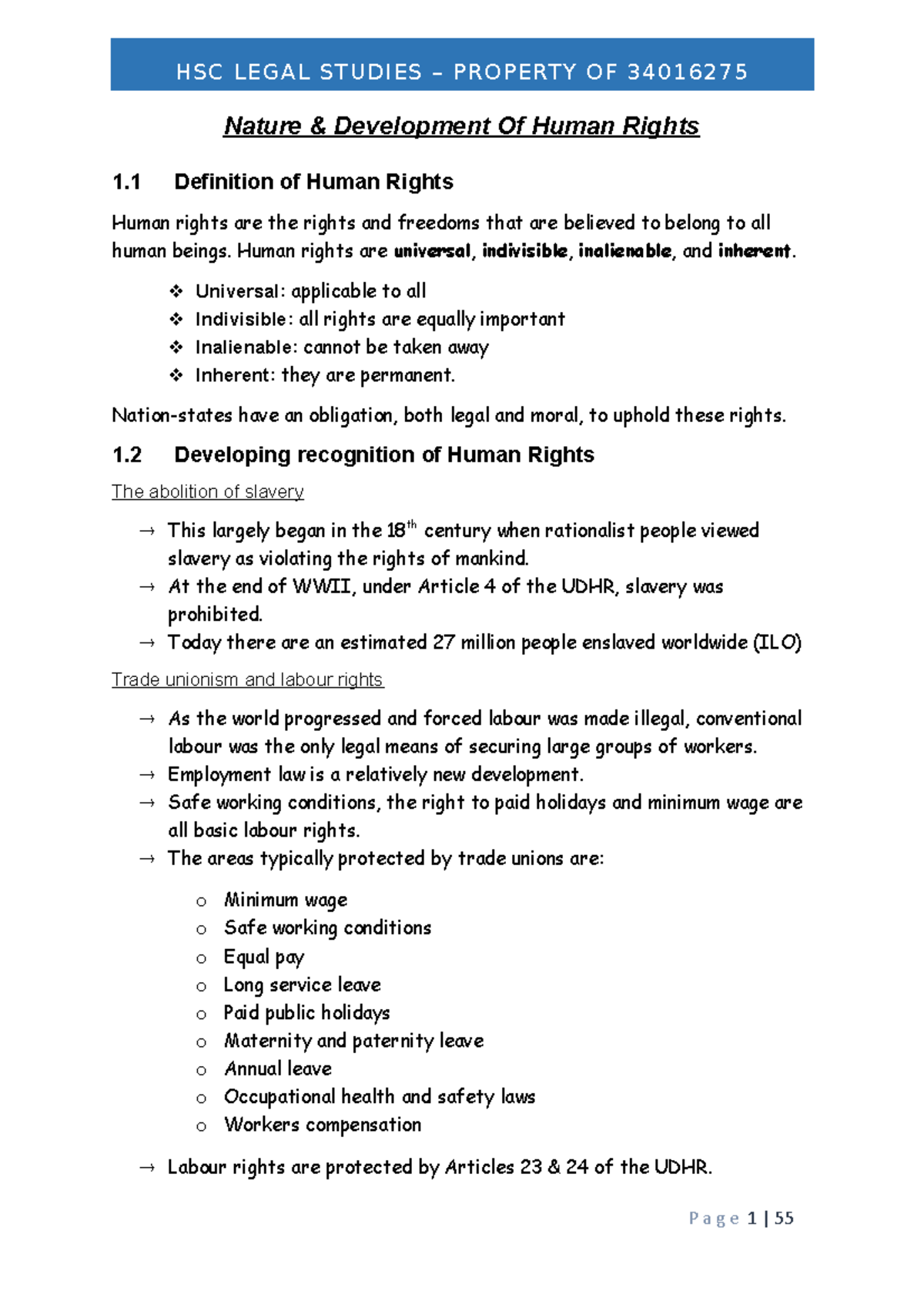 Final Notes - Nature & Development Of Human Rights 1 Definition of ...