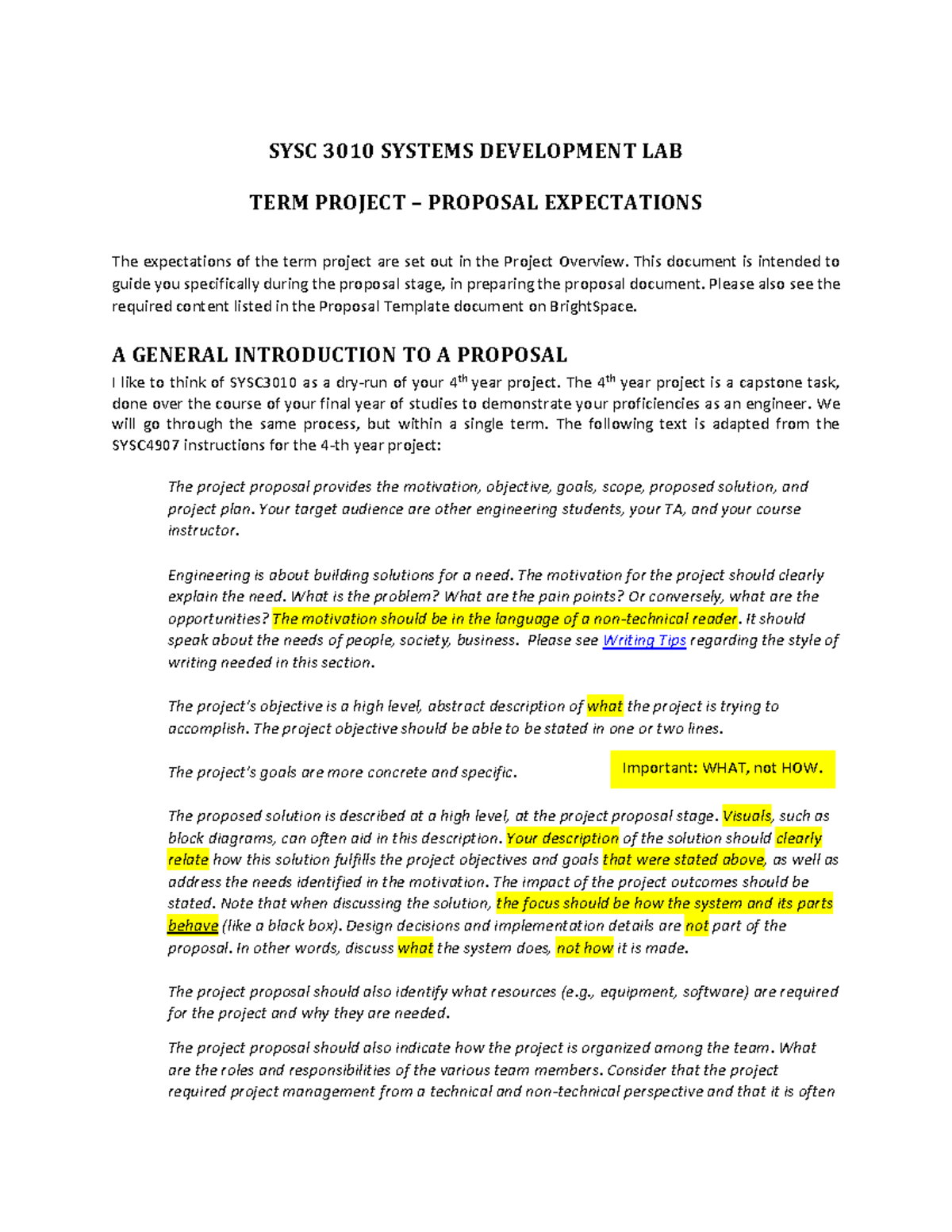 Proposal-Expectations - SYSC 3010 SYSTEMS DEVELOPMENT LAB TERM PROJECT – PROPOSAL EXPECTATIONS ...