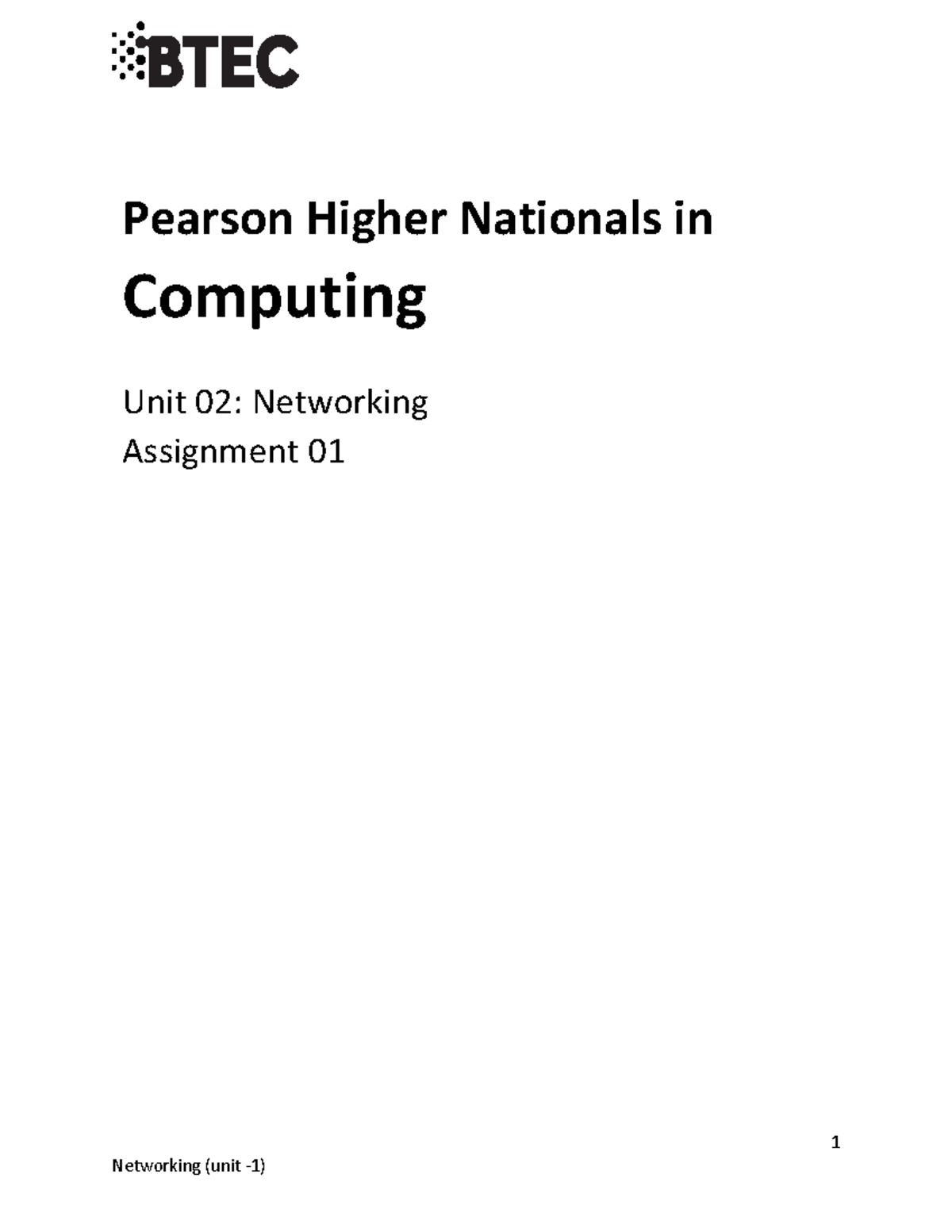 025646121 - networking - 1 Pearson Higher Nationals in Computing Unit ...