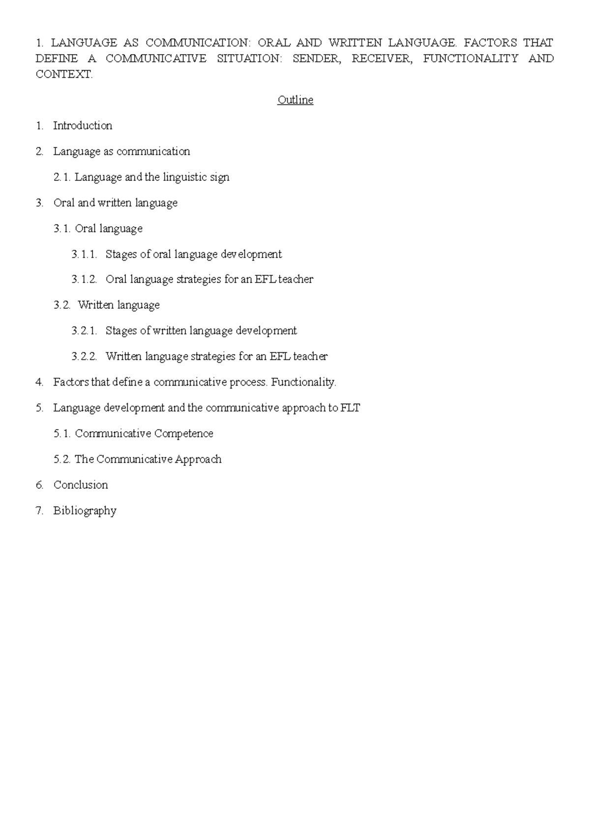 Tema 1 Language AS Communication - 1. LANGUAGE AS COMMUNICATION: ORAL ...