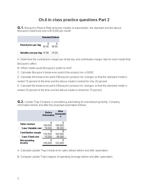 Ch5 practice questions - Ch. 5 In class exercises Q. Morning Dove ...