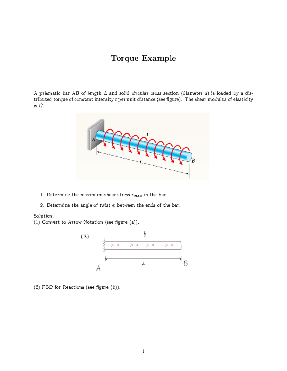 Distributed Torque Example - Torque Example A prismatic bar AB of ...
